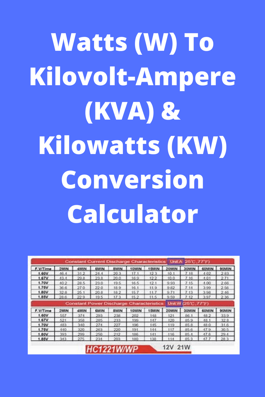 Watts W To Kilovolt Ampere KVA Kilowatts KW Conversion